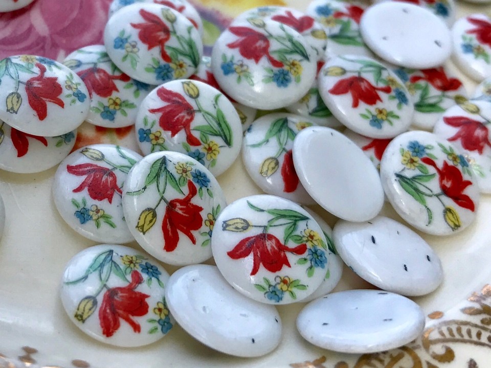Vintage 10mm Cabochons,Red Rose Cabochons,Limoges Cabochons,Japan Round ...