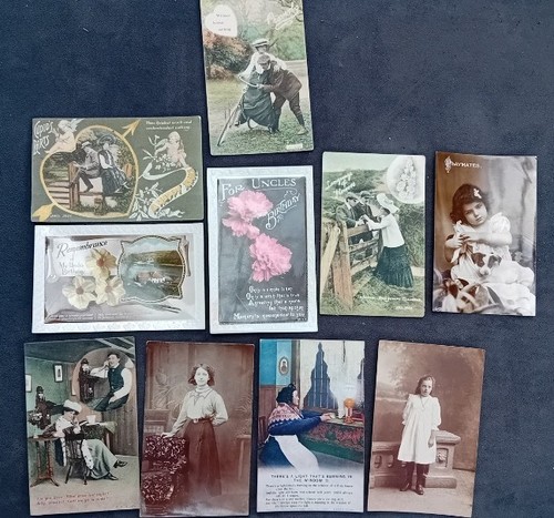 10x Antique Real People Postcards - Early 20c - Some Hand Tinted - (Lot ...