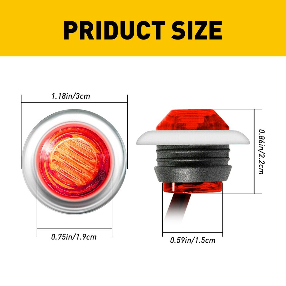 40X 12V 3/4" Red Amber LED Side Marker Lights Trailer Truck Side ...