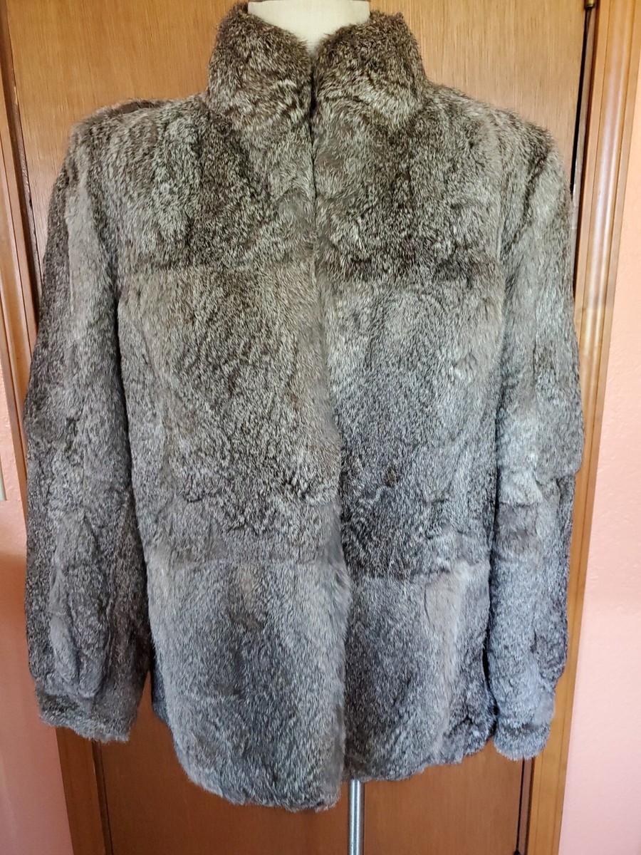 Grey Rabbit Fur Coat Real Rabbit Fur Coat Nature Casual Overcoat Chic