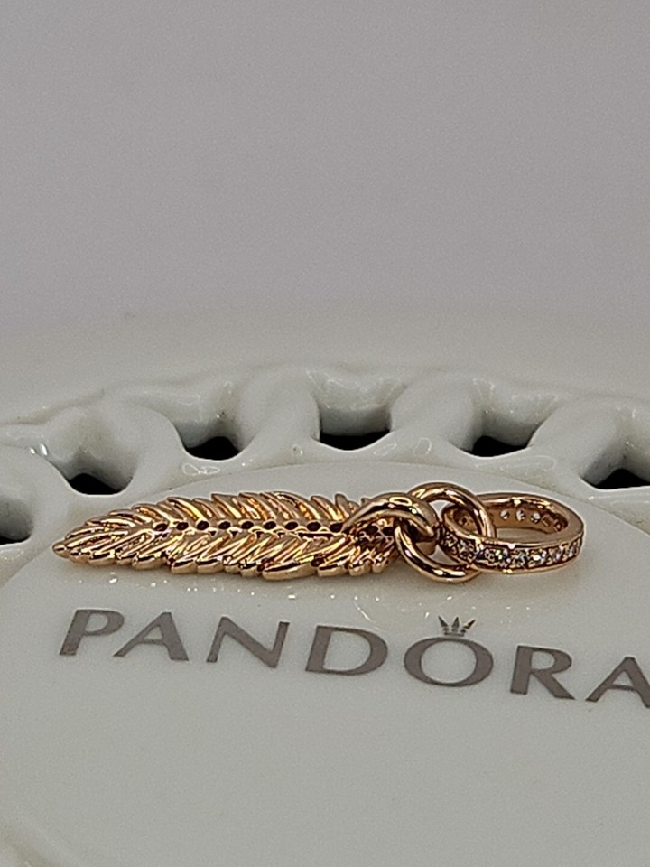 Pandora ROSE 14k Gold-Plated Sparkling Feather Dangle Charm #789550C01 ...
