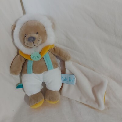 Doudou lion beige blanc jaune bleu Matou Maxou BABY NAT - PANTIN avec ...
