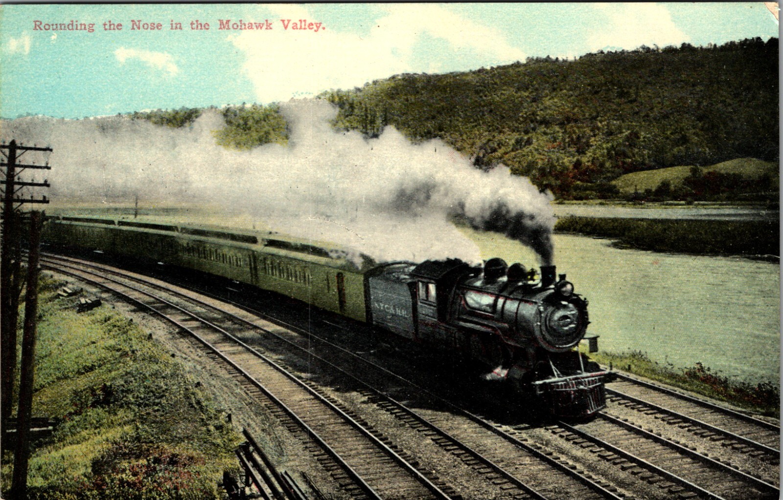 Postcard New York Train Locomotive Rounding the nose Mohawk Valley NY ...