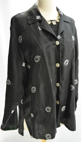 VTG David Dart Womens Linen L/S Shirt Top Coat blazer embroidered geo ...