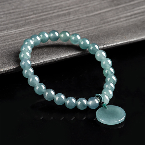Real Grade A Natural Blue Jade Jadeite Women Lucky 6.5mm Smooth Beads ...