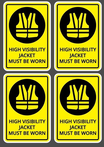 4pack Hi Vis Must Be Worn STICKER Waterproof Vinyl 145mm x 100mm OHS ...
