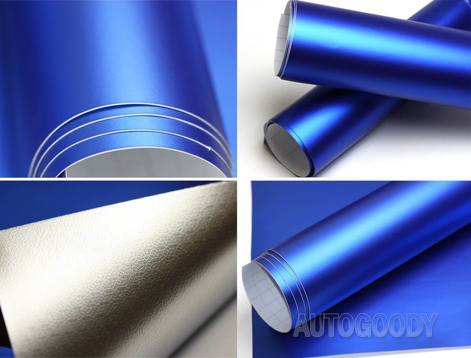 24" x 60" Satin Matte Chrome Metallic Deep Blue Vinyl Film Wrap Bubble ...