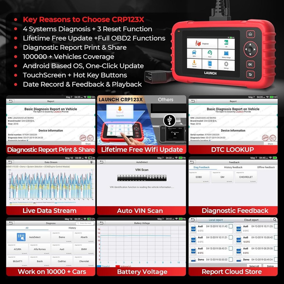 2026 LAUNCH CRP123X OBD2 Scanner Engine ABS SRS Code Reader Car ...