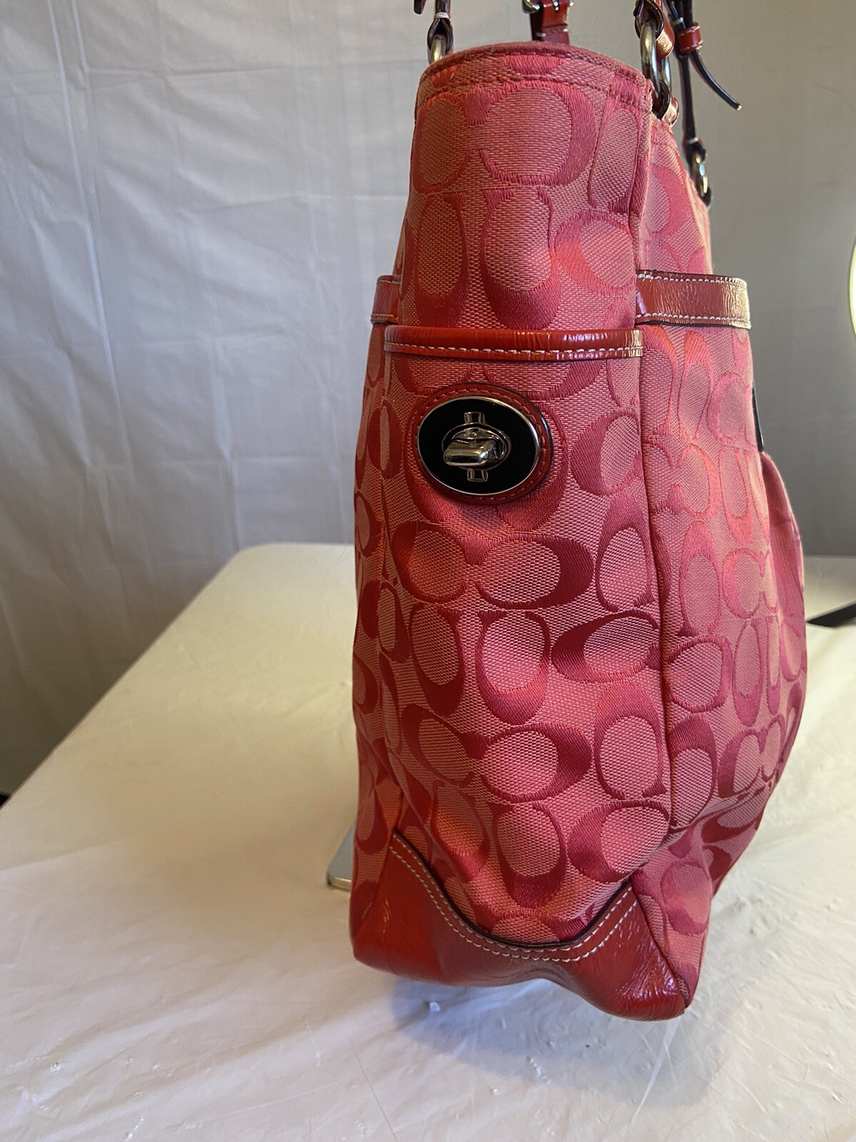 Coach Brick Red Jacquard with Leather Accent Purse- V… - Gem