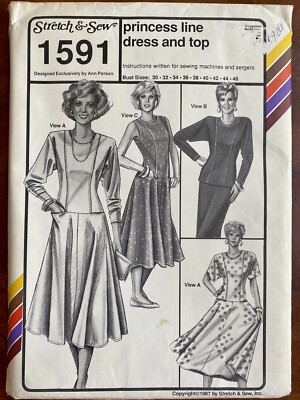 Stretch and Sew Pattern 1591 Princess Line Dress And Top Knit Vintage ...