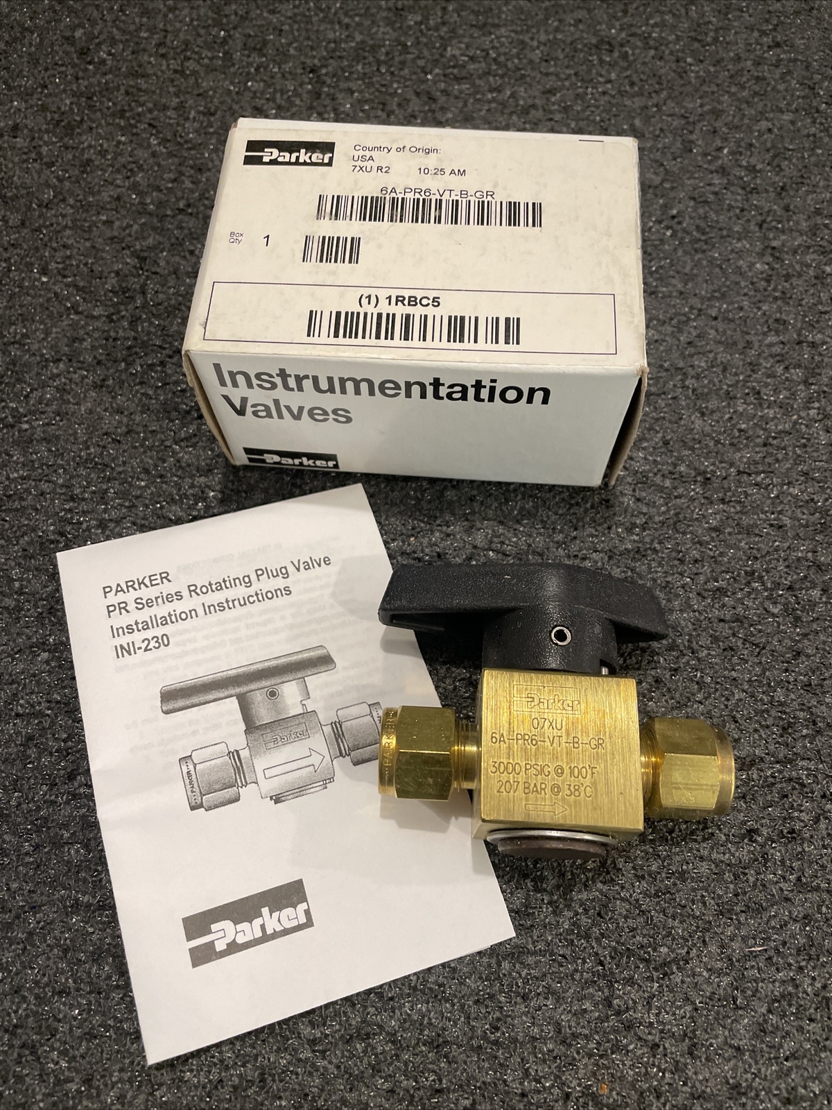 NEW Parker PR Series 6A-PR6-VT-B Rotary Plug Valve PR Series 3/8 A-Lok ...