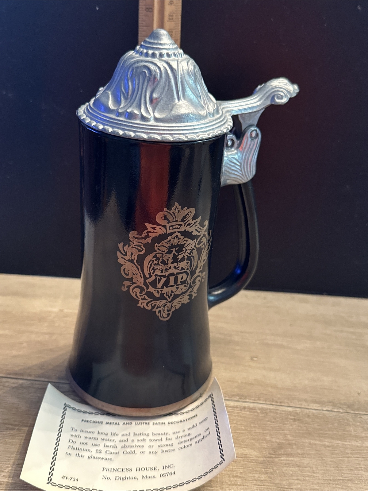 Vintage German VIP Beer Stein mug Black glass Pewter lid Love of a maid ...