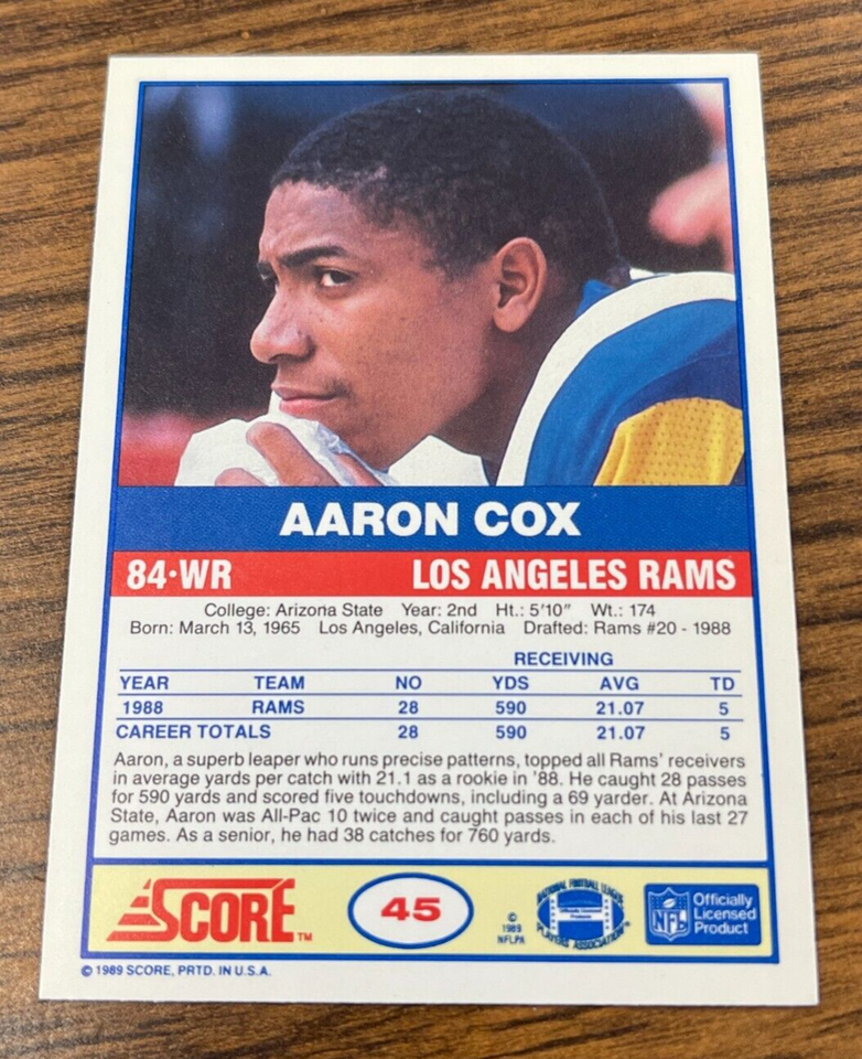 1989 Score Card # 45 Aaron Cox - Los Angeles Rams | eBay