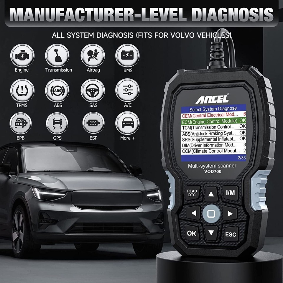 ANCEL VOD700 for VOLVO All System OBD2 Scanner Car Diagnostic Tool ABS ...