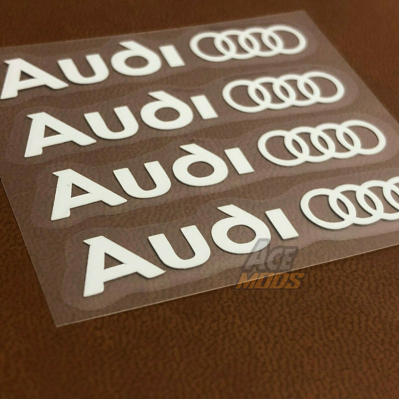 4x WHITE Audi Rings Premium Decal Sticker for Wheel Rim A S Q RS AUS ...