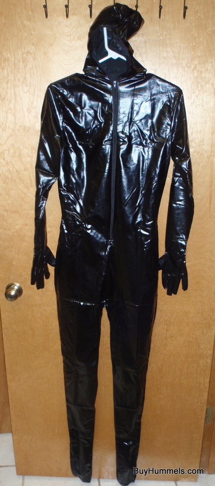 METALLIC BLACK PLEATHER UNITARD 2ND SKIN HALLOWEEN GIMP COSTUME ZENTAI ...