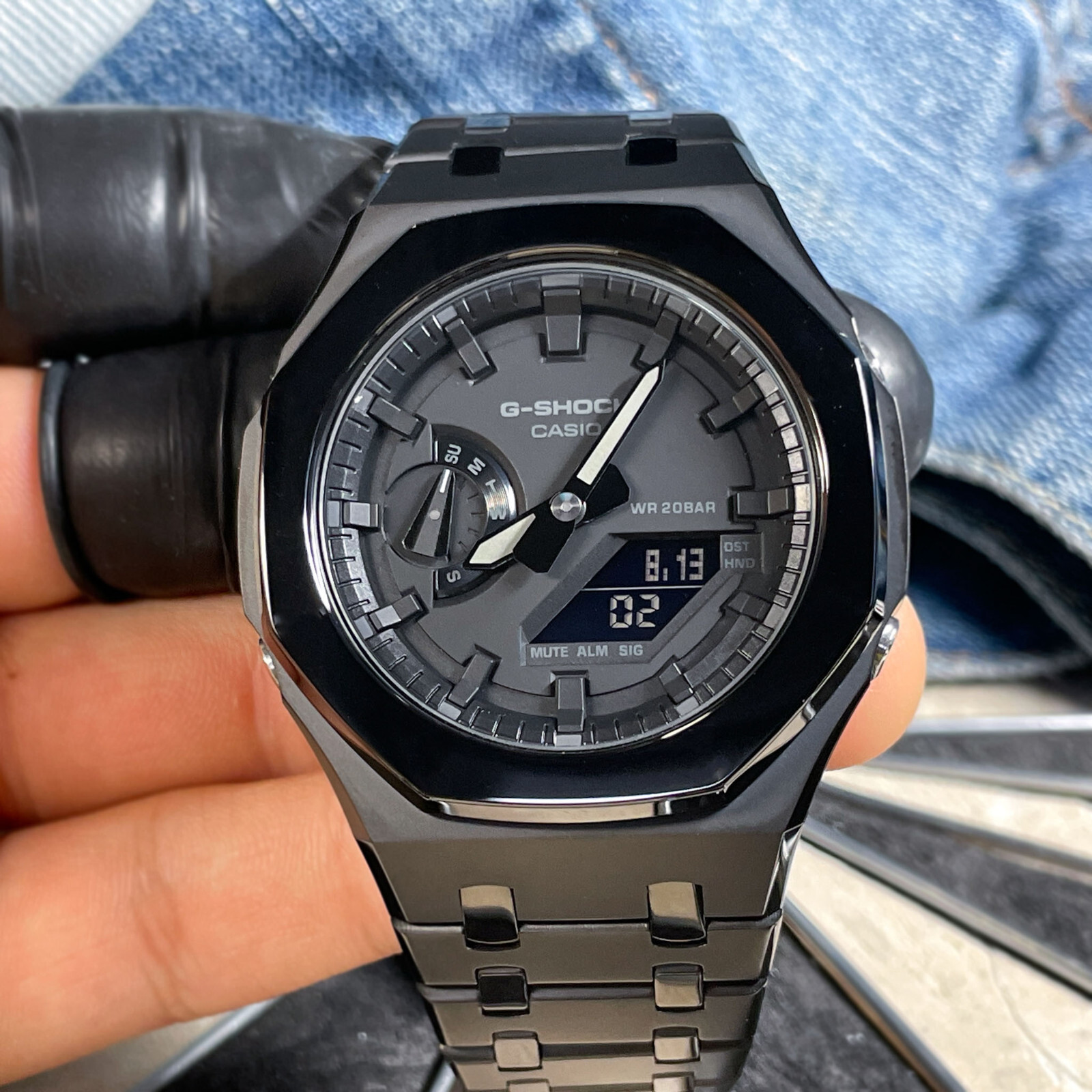 Custom Matte Black Casioak Casio G-Shock w/ Polished Stainless Steel ...