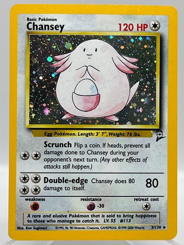 Chansey 3/130 Base Set 2 Unlimted Holo Rare WotC Vintage Pokemon TCG ...