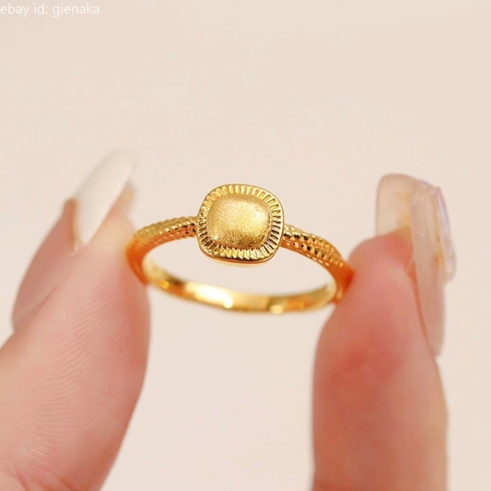 Pure 999 24k Yellow Gold Lucky Square Rings Women US Size 4/5/6/7/8/9 1 ...