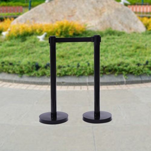2Pc Black Retractable Belt Stanchion Posts Crowd Control Barrier Poles ...