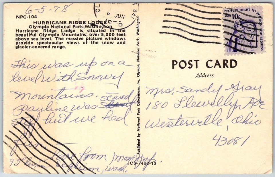 Olympic National Park Washington 1976 Postcard Hurricane Ridge Lodge | eBay