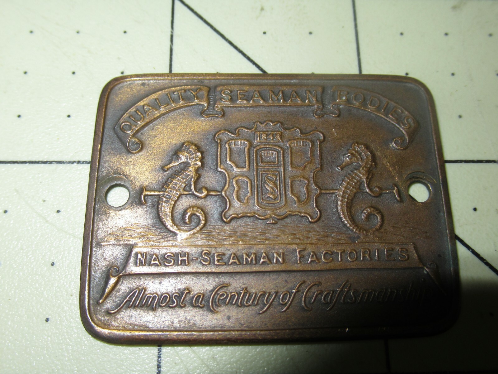 Antique Brass Quality Seaman Bodies NASH SEAMAN FACTORIES Auto Car Tag ...