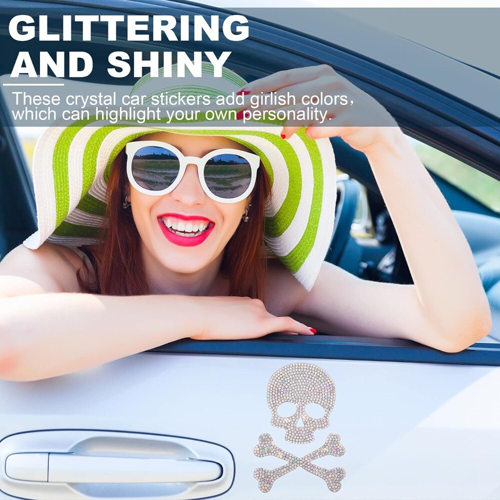 2PCS Rhinestone Skull and Bone Car Decals for Motorcycle | eBay