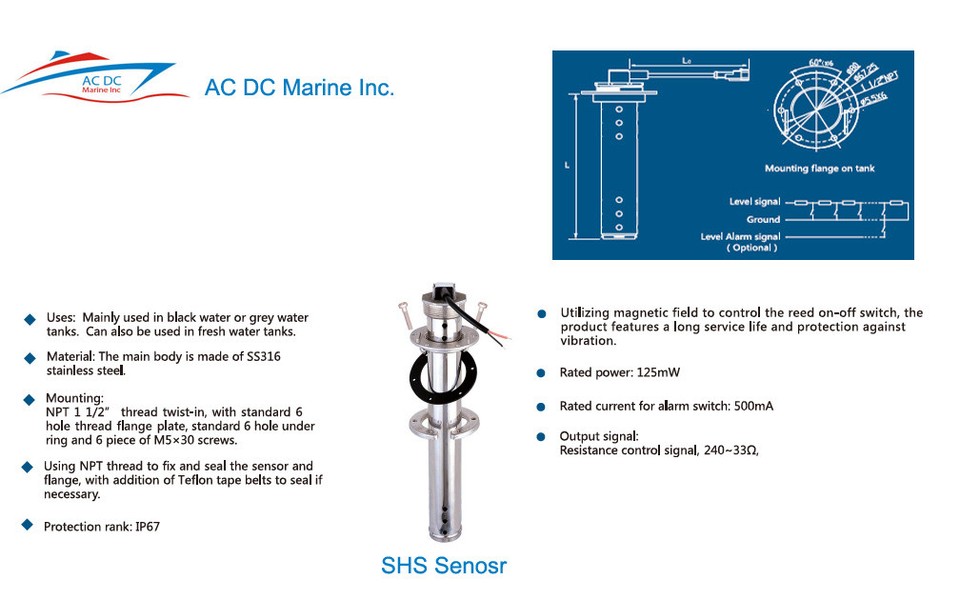 Holding tank / Black Water Level Sensor / Holding Tank Sending 40-33 ...