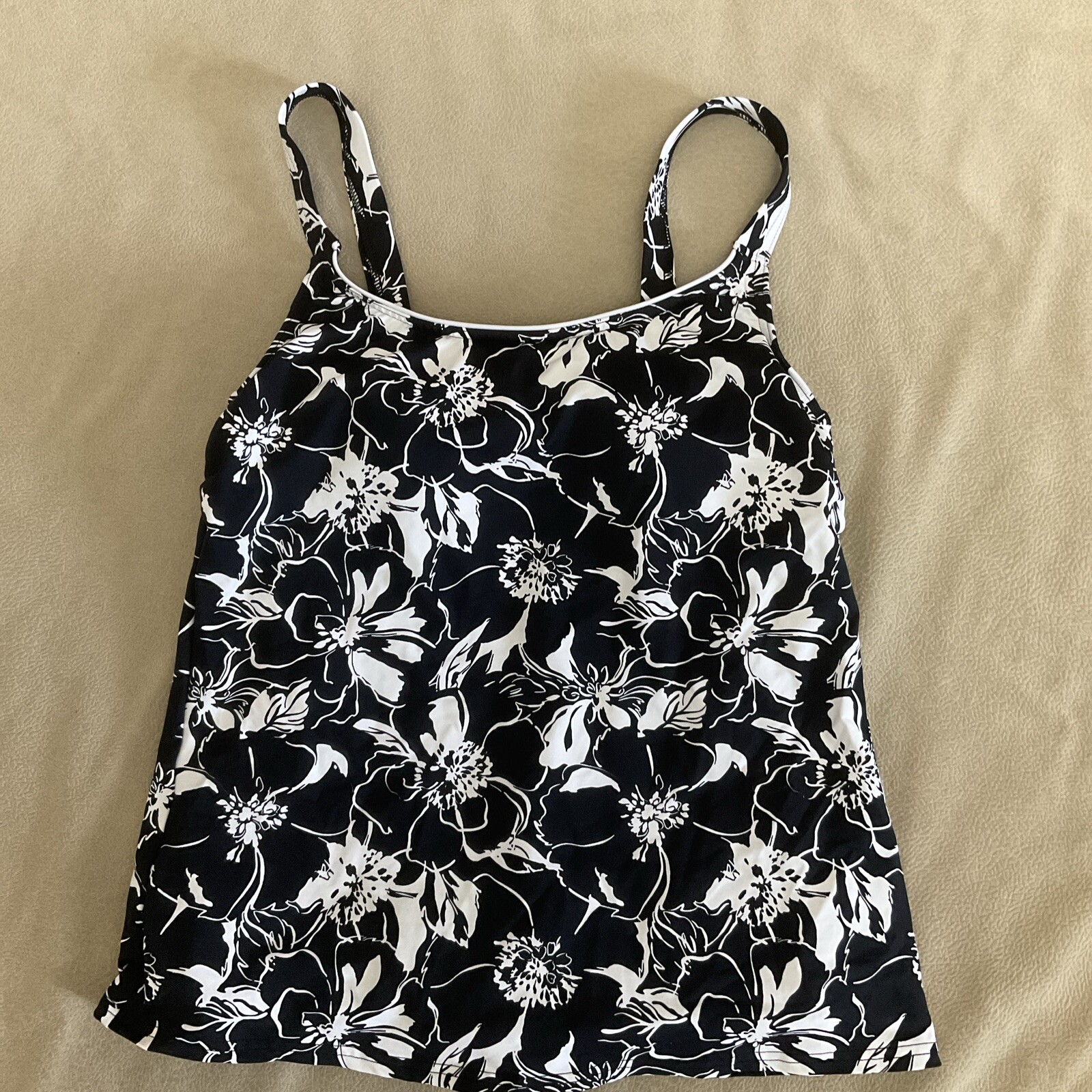 Lands End Tankini Swimsuit Top 4 Womens Black White F… - Gem
