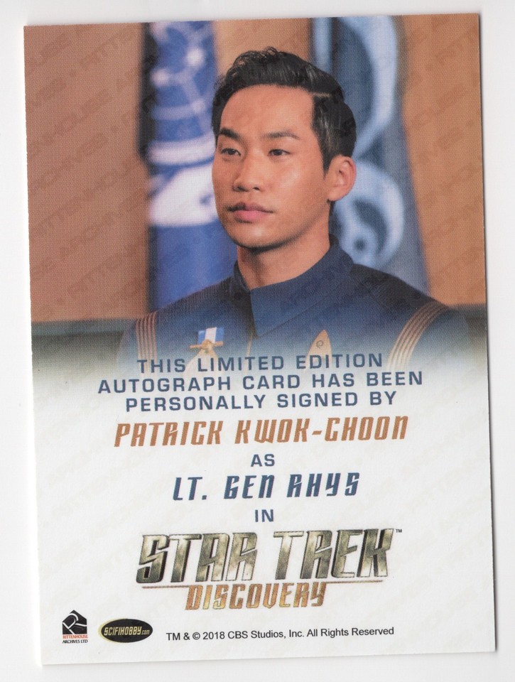 Patrick Kwok-Choon Lt. Gen Rhys Star Trek Discovery Season 1 Autograph ...