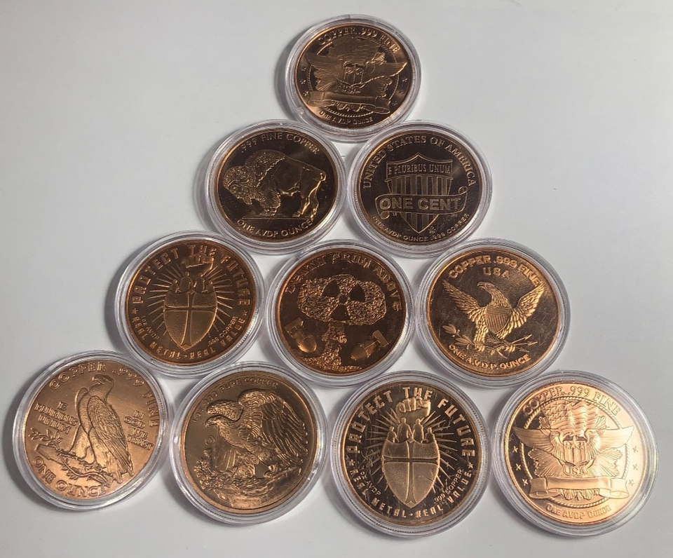 10 Different Collectable 1 ounce Copper Rounds (Lot Of 10) ALL IN ...