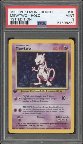 1999 Pokemon FRENCH 1st Edition Base Set Mewtwo Holo 10/102 PSA 9 MINT ...