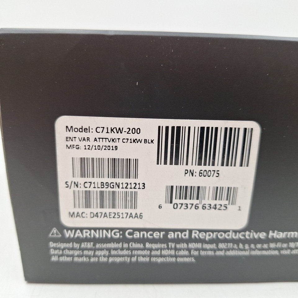 AT&T DIRECTV Now Streaming Player and Remote Control C71KW-400 in ...