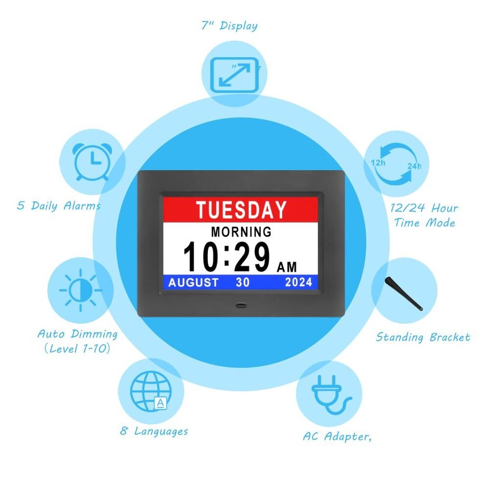 Dementia Clocks for Seniors,7 Inch Clock with Day and Date for Elderly ...
