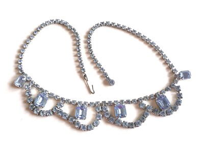 Vintage Light Blue Rhinestone SWAG Necklace- Prong Set- Silver Tone | eBay