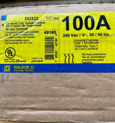 Square D DU323, Series F, 100 Amp, 240 Volt, 3P, Disconnect - NEW-B | eBay