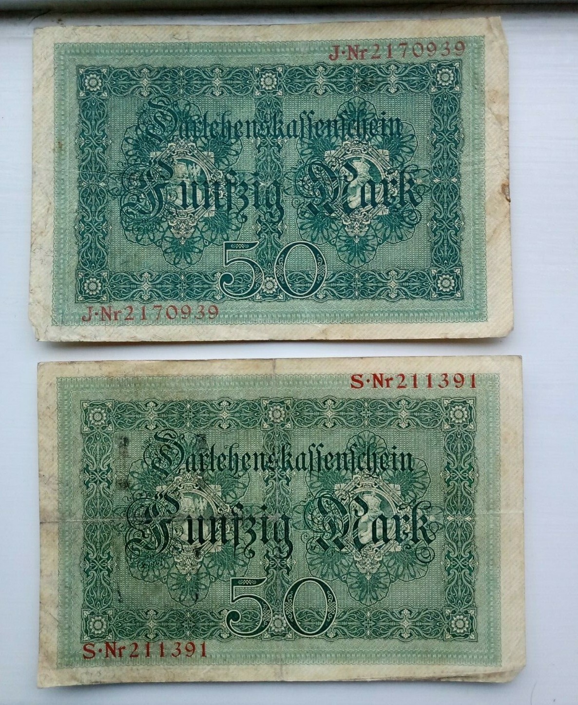 6 x WW1 Original German Funfzig 50 Mark DARLEHENSKAFFENFCHEIN Loan ...