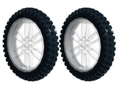 2 Lego XL MOTOCROSS Tires + Wheels (technic,bike,bicycle,trial ...