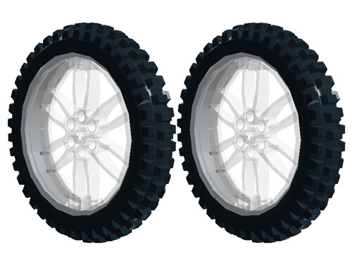 2 Lego XL MOTOCROSS Tires + Wheels (technic,bike,bicycle,trial ...