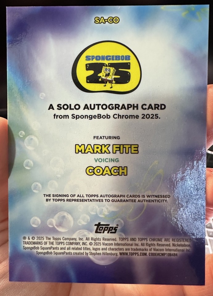 2025 Topps Chrome SpongeBob Coach Mark Fite Auto | eBay
