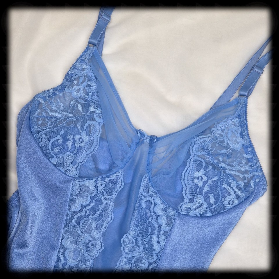 Vintage VASSARETTE Blue BODYSUIT Spandex SHAPER Waist Cincher LACE ...