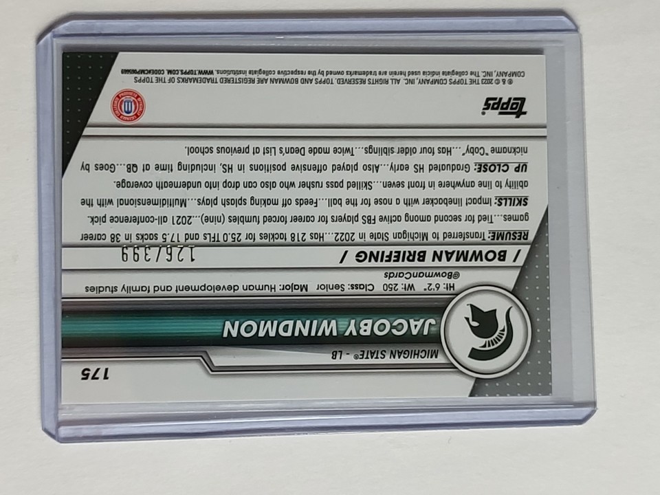 2023 Bowman University Chrome Jacoby Windmon #175 Purple Diamond ...