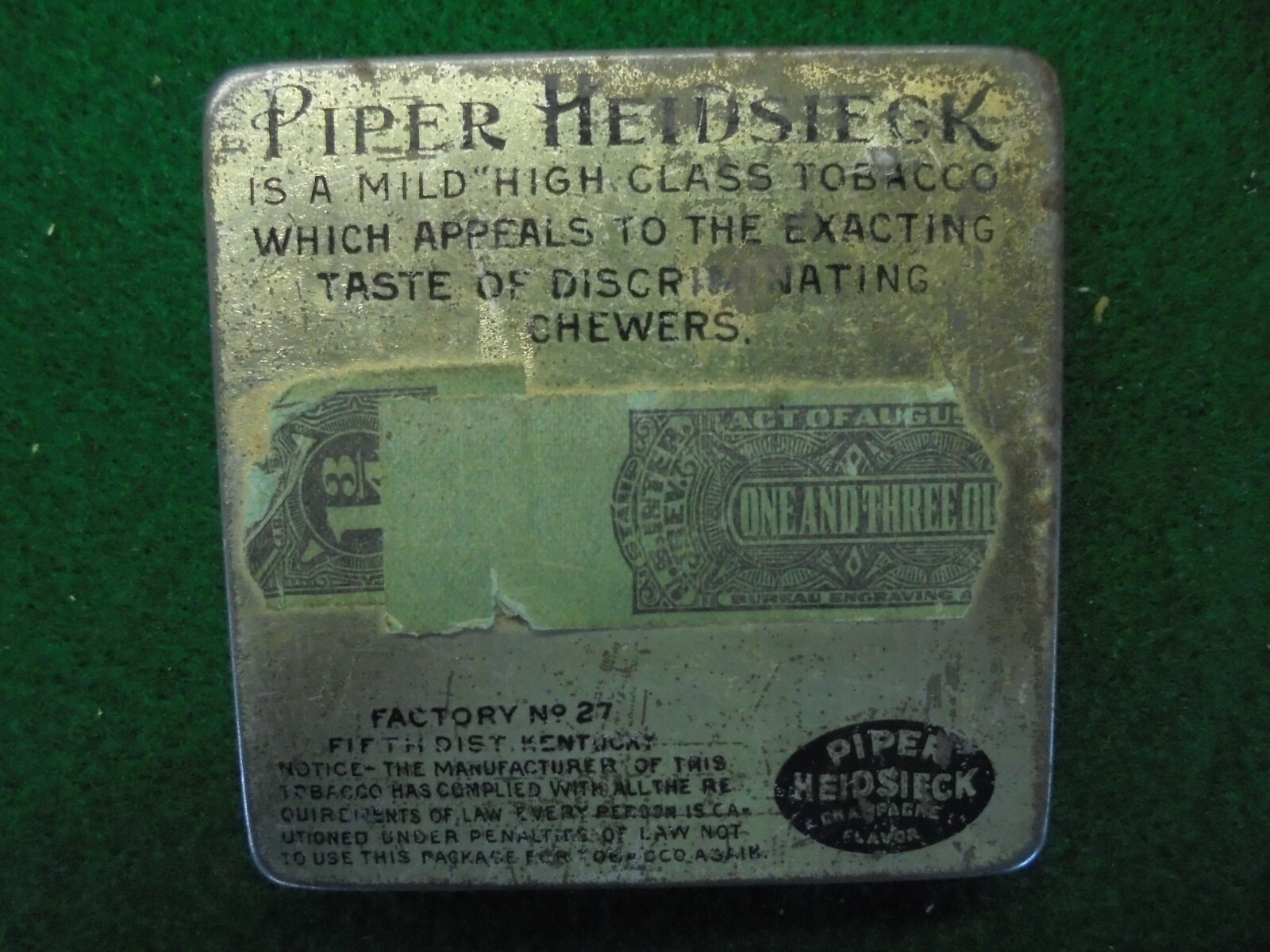 OLD ADVERTISING TOBACCO POCKET TIN--"PIPER HEIDSIECK" CHEWING TOBACCO ...