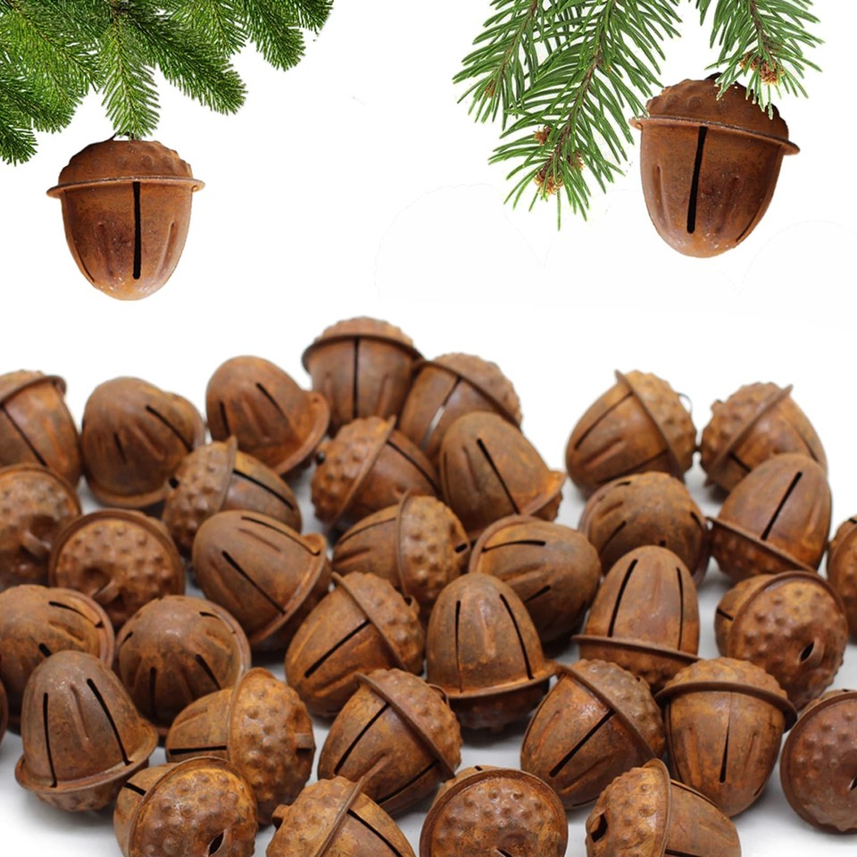 20 pc Country Primitive Rusty Acorn Jingle Bells Rustic Rusty Acorn ...
