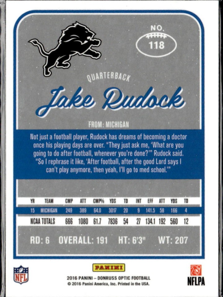 2016 Donruss Optic #118 Jake Rudock Near Mint | eBay