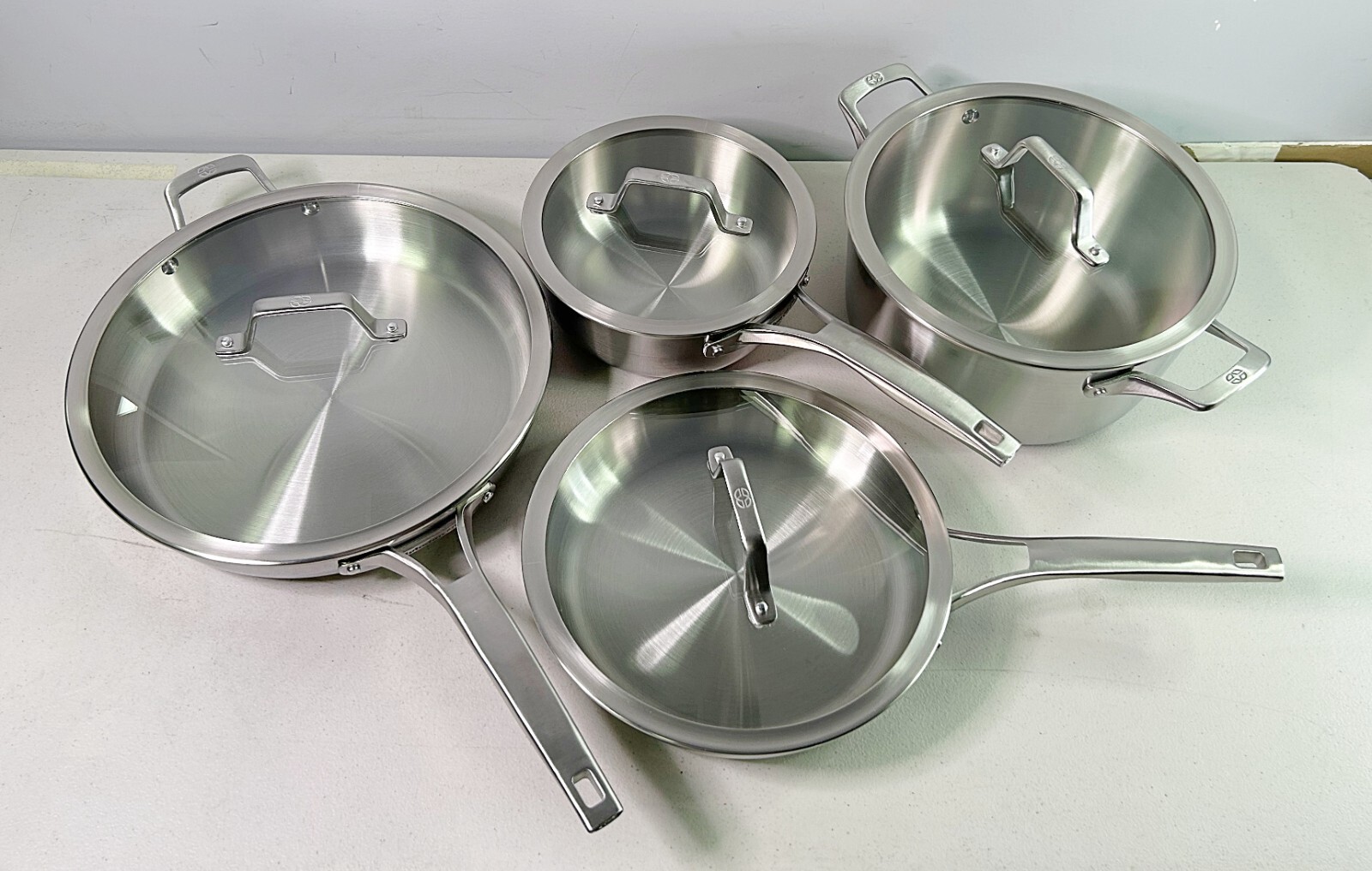 Calphalon Premier 8 pc Stainless Steel Skillet Cookware Tampered Glass ...