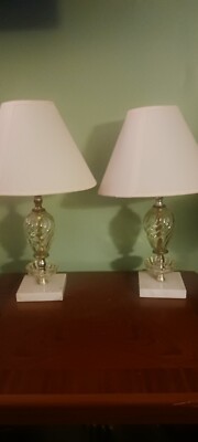 Vintage Marble Base Clear Swirl Glass 12 Inch Lamp with Ring Tray and ...