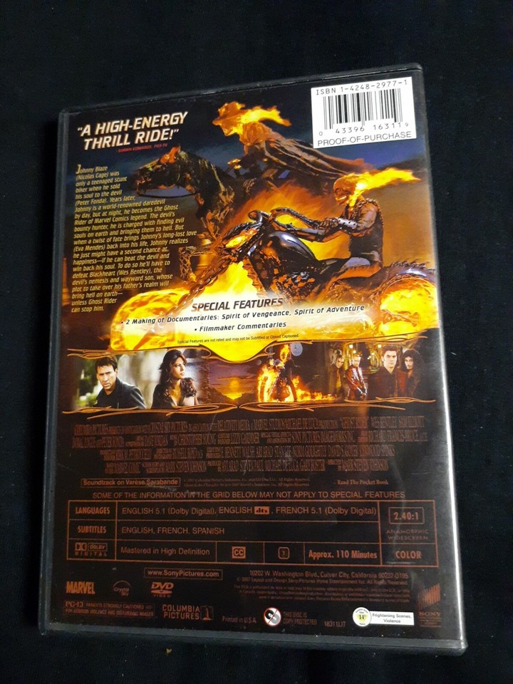 Ghost Rider (DVD, 2007, Widescreen) Nicolas Cage, Eva Mendes ...