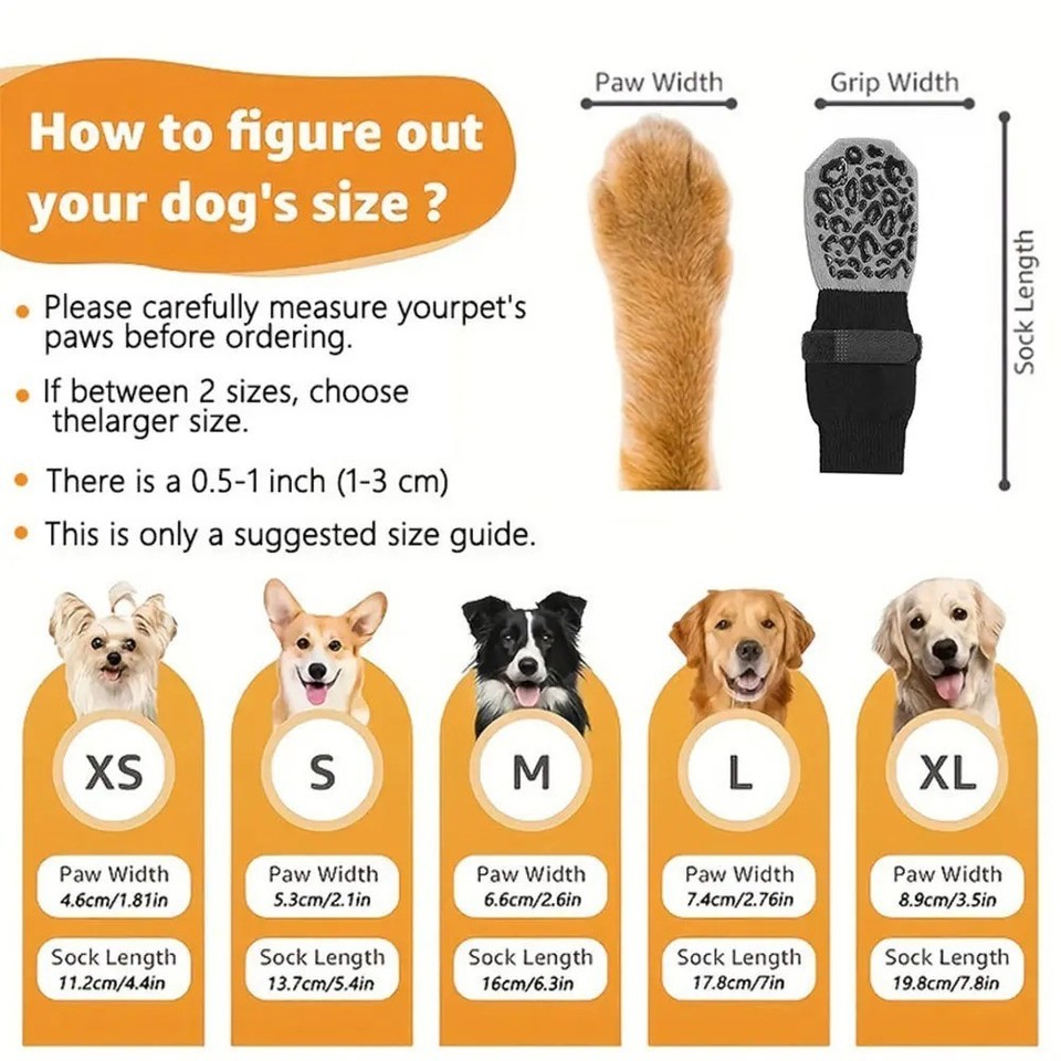 4-Pack Anti-Slip Dog Socks Paws Stop Licking Adjustable Pet Paw ...