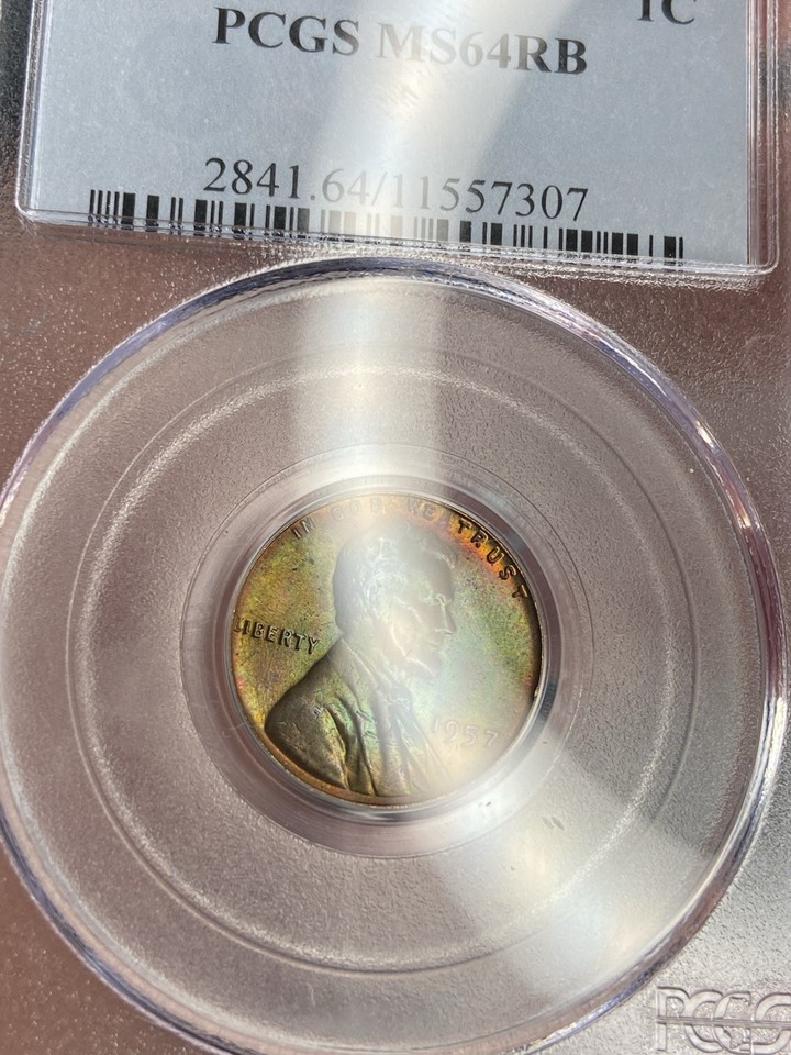 1957__MS 64 RB__Lincoln Cent__COLOR TONED__PCGS, Penny, Unc Coin | eBay